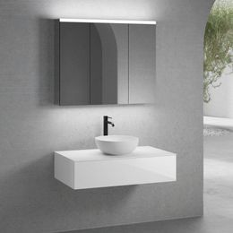 neoro n50 Unterschrank B: 100 cm mit 1 Auszug, Waschtisch &Oslash; 40 cm wei&szlig; matt, mit Spiegelschrank,, BN0064WM+BN0413WH+BN0403WM+BN0474MI,