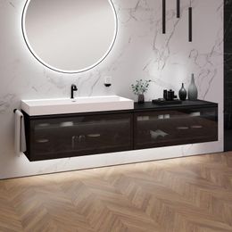 neoro n80 fumo Unterschrank B: 240 cm mit 2 Ausz&uuml;gen, mit Parsolglasfront, Waschtisch B: 120,5 cm, BN0140WM+2#BN0434SG+BN0407BM,