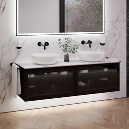 neoro n80 fumo Unterschrank B: 160 cm mit 2 Ausz&uuml;gen, mit Parsolglasfront, 2 Waschtische &Oslash; 45 cm,, 2#BN0106WM+2#BN0432SG+2#BN0402C1,