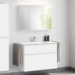 evineo ineo4 Unterschrank B: 101 cm, 2 Ausz&uuml;ge, mit Griff, Waschtisch wei&szlig;, mit Spiegelschrank,, BE0836WH+BE0202WM+BEA003MI+BL001197,