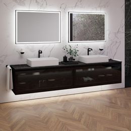 neoro n80 fumo Unterschrank B: 240 cm mit 2 Ausz&uuml;gen, mit Parsolglasfront, 2 Waschtische B: 58 cm,, 2#BN0065WM+2#BN0434SG+2#BN0404C2,