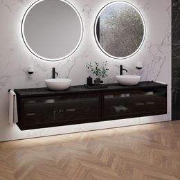 neoro n80 fumo Unterschrank B: 240 cm mit 2 Ausz&uuml;gen, mit Parsolglasfront, 2 Waschtische &Oslash; 40 cm,, 2#BN0064WM+2#BN0434SG+2#BN0404C2,