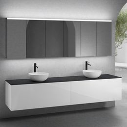 neoro n50 M&ouml;belanlage B: 240 cm mit 2 Ausz&uuml;gen, 2 Waschtische &Oslash; 45 cm wei&szlig; matt, mit Spiegelschrank f&uuml;r die Schweiz,,