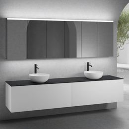 neoro n50 M&ouml;belanlage B: 240 cm mit 2 Ausz&uuml;gen, 2 Waschtische &Oslash; 45 cm wei&szlig; matt, mit Spiegelschrank f&uuml;r die Schweiz,,