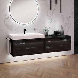 neoro n80 fumo Unterschrank B: 200 cm mit 2 Ausz&uuml;gen, mit Parsolglasfront, Waschtisch B: 100,5 cm, BN0139WM+2#BN0433SG+BN0406BM,