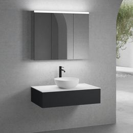 neoro n50 Unterschrank B: 100 cm mit 1 Auszug, Waschtisch &Oslash; 40 cm wei&szlig; matt, mit Spiegelschrank,, BN0064WM+BN0413BM+BN0403WH+BN0474MI,