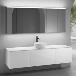 neoro n50 M&ouml;belanlage B: 200 cm mit 3 Ausz&uuml;gen, Waschtisch &Oslash; 45 cm wei&szlig; matt, mit Spiegelschrank,, BN0106WM+BN0432WH+2#BN0431WH+BN0406WM+2#BN0474MI,
