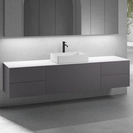 neoro n50 M&ouml;belanlage B: 220 cm mit 5 Ausz&uuml;gen, Waschtisch B: 58 cm wei&szlig; matt,, BN0065WM+2#BN0421GR+BN0433GR+BN0415WH,
