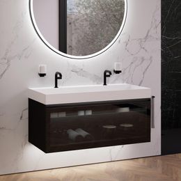 neoro n80 fumo Unterschrank B: 120 cm mit 1 Auszug, mit Parsolglasfront, Doppelwaschtisch cube, BN0146WM+BN0434SG,