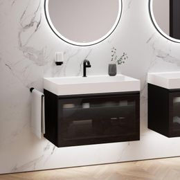 neoro n80 fumo Unterschrank B: 80 cm mit 1 Auszug, mit Parsolglasfront, Waschtisch cube, BN0143WM+BN0432SG,