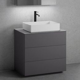 neoro n50 Unterschrank B: 80 cm mit 3 Ausz&uuml;gen, Waschtisch B: 58 cm wei&szlig; matt,, BN0065WM+BN0452GR+BN0402C3,