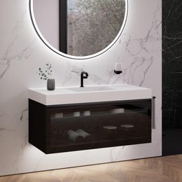 neoro n80 fumo Unterschrank B: 120 cm mit 1 Auszug, mit Parsolglasfront, Waschtisch area, BN0155WM+BN0434SG,
