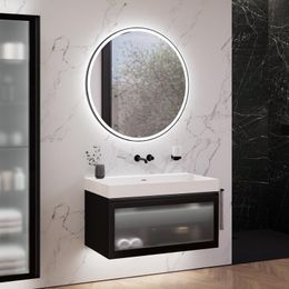 neoro n80 albus Unterschrank B: 100 cm mit 1 Auszug, mit profilierter Glasfront, mit Spiegel, Waschtisch cube, BN0135WM+BN0433PG+BN0023MI,