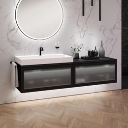 neoro n80 albus Unterschrank B: 200 cm mit 2 Ausz&uuml;gen, mit profilierter Glasfront, Waschtisch B: 100,5 cm, BN0144WM+2#BN0433PG+BN0406BM,