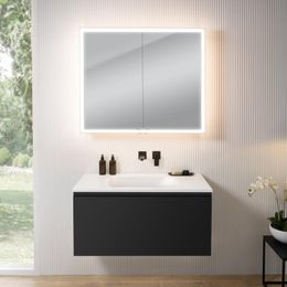 rivea Dia Unterschrank B: 101 cm mit 1 Auszug, Waschtisch ohne Hahnloch wei&szlig; matt, mit n60 Spiegelschrank f&uuml;r die Schweiz,,