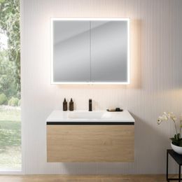 rivea Dia Unterschrank B: 101 cm mit 1 Auszug, Waschtisch mit 1 Hahnloch wei&szlig;, mit n60 Spiegelschrank f&uuml;r die Schweiz,, BR0038SO+BR0050WH+BN0501MI,