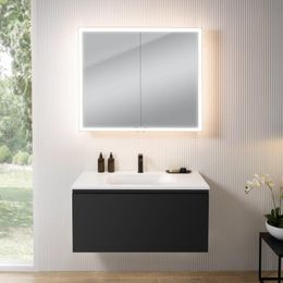 rivea Dia Unterschrank B: 101 cm mit 1 Auszug, Waschtisch mit 1 Hahnloch wei&szlig; matt, mit n60 Spiegelschrank f&uuml;r die Schweiz,,