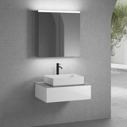 neoro n50 Unterschrank B: 80 cm mit 1 Auszug, Waschtisch B: 58 cm wei&szlig; matt, mit Spiegelschrank,, BN0065WM+BN0412WH+BN0402C3+BN0473MI,