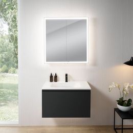 rivea Dia Unterschrank B: 81 cm mit 1 Auszug, Waschtisch mit 1 Hahnloch wei&szlig; matt, mit n60 Spiegelschrank f&uuml;r die Schweiz,,