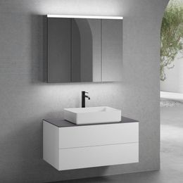 neoro n50 Unterschrank B: 100 cm mit 2 Ausz&uuml;gen, Waschtisch B: 58 cm wei&szlig; matt, mit Spiegelschrank,, BN0065WM+BN0423WM+BN0403GR+BN0474MI,
