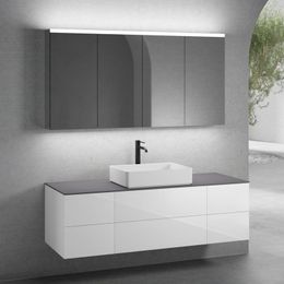 neoro n50 M&ouml;belanlage B: 160 cm mit 6 Ausz&uuml;gen, Waschtisch B: 58 cm wei&szlig; matt, mit Spiegelschrank,, BN0065WM+BN0422WH+2#BN0420WH+BN0405GR+2#BN0473MI,