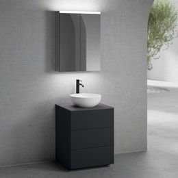 neoro n50 Unterschrank B: 60 cm mit 3 Ausz&uuml;gen, Waschtisch &Oslash; 40 cm wei&szlig; matt, mit Spiegelschrank,, BN0064WM+BN0451BM+BN0401GR+BN0472MI,