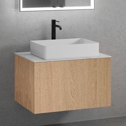 neoro n50 Unterschrank B: 80 cm mit 1 Auszug, mit glatter Eichenfront, Waschtisch B: 58 cm wei&szlig; matt,, BN0065WM+BN0432BFO+BN0402C2,