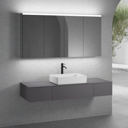 neoro n50 M&ouml;belanlage B: 160 cm mit 3 Ausz&uuml;gen, Waschtisch B: 58 cm wei&szlig; matt, mit Spiegelschrank,, BN0065WM+BN0412GR+2#BN0410GR+BN0405GR+2#BN0473MI,