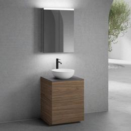 neoro n50 Unterschrank B: 60 cm mit 3 Ausz&uuml;gen, Waschtisch &Oslash; 40 cm wei&szlig; matt, mit Spiegelschrank,, BN0064WM+BN0451WL+BN0401GR+BN0472MI,