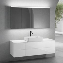 neoro n50 M&ouml;belanlage B: 160 cm mit 6 Ausz&uuml;gen, Waschtisch B: 58 cm wei&szlig; matt, mit Spiegelschrank,, BN0065WM+BN0422WH+2#BN0420WH+BN0405WM+2#BN0473MI,