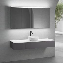 neoro n50 M&ouml;belanlage B: 160 cm mit 3 Ausz&uuml;gen, Waschtisch &Oslash; 40 cm wei&szlig; matt, mit Spiegelschrank,, BN0064WM+BN0412GR+2#BN0410GR+BN0405WM+2#BN0473MI,