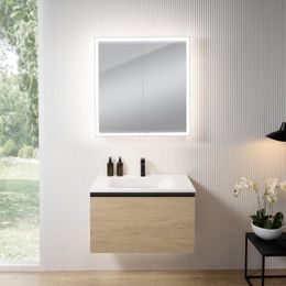 rivea Dia Unterschrank B: 81 cm mit 1 Auszug, Waschtisch mit 1 Hahnloch wei&szlig; matt, mit n60 Spiegelschrank f&uuml;r die Schweiz,,