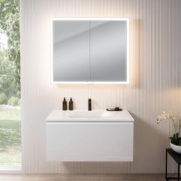 rivea Dia Unterschrank B: 101 cm mit 1 Auszug, Waschtisch mit 1 Hahnloch wei&szlig;, mit n60 Spiegelschrank f&uuml;r die Schweiz,, BR0038WH+BR0050WH+BN0501MI,