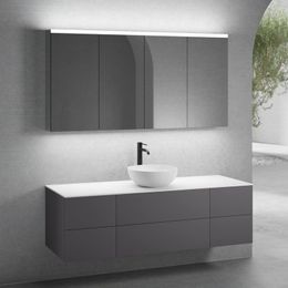 neoro n50 M&ouml;belanlage B: 160 cm mit 6 Ausz&uuml;gen, Waschtisch &Oslash; 40 cm wei&szlig; matt, mit Spiegelschrank,, BN0064WM+BN0422GR+2#BN0420GR+BN0405WM+2#BN0473MI,