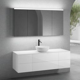 neoro n50 M&ouml;belanlage B: 160 cm mit 6 Ausz&uuml;gen, Waschtisch &Oslash; 40 cm wei&szlig; matt, mit Spiegelschrank,, BN0064WM+BN0422WH+2#BN0420WH+BN0405WH+2#BN0473MI,