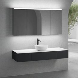 neoro n50 M&ouml;belanlage B: 160 cm mit 3 Ausz&uuml;gen, Waschtisch &Oslash; 45 cm wei&szlig; matt, mit Spiegelschrank,, BN0106WM+BN0412BM+2#BN0410BM+BN0405WH+2#BN0473MI,