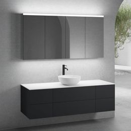 neoro n50 M&ouml;belanlage B: 160 cm mit 6 Ausz&uuml;gen, Waschtisch &Oslash; 40 cm wei&szlig; matt, mit Spiegelschrank,, BN0064WM+BN0422BM+2#BN0420BM+BN0405WM+2#BN0473MI,