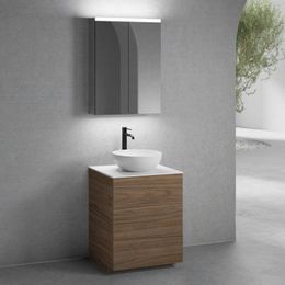 neoro n50 Unterschrank B: 60 cm mit 3 Ausz&uuml;gen, Waschtisch &Oslash; 40 cm wei&szlig; matt, mit Spiegelschrank,, BN0064WM+BN0451WL+BN0401WH+BN0472MI,