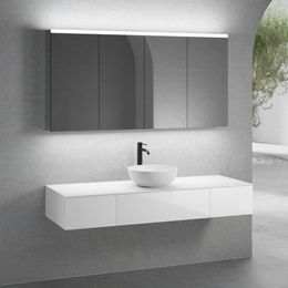 neoro n50 M&ouml;belanlage B: 160 cm mit 3 Ausz&uuml;gen, Waschtisch &Oslash; 40 cm wei&szlig; matt, mit Spiegelschrank,, BN0064WM+BN0412WH+2#BN0410WH+BN0405WM+2#BN0473MI,