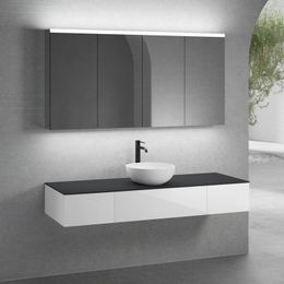 neoro n50 M&ouml;belanlage B: 160 cm mit 3 Ausz&uuml;gen, Waschtisch &Oslash; 45 cm wei&szlig; matt, mit Spiegelschrank,, BN0106WM+BN0412WH+2#BN0410WH+BN0405BM+2#BN0473MI,