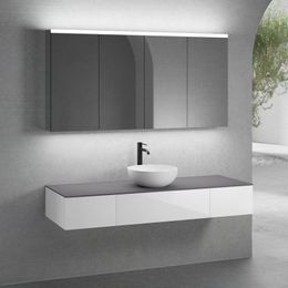 neoro n50 M&ouml;belanlage B: 160 cm mit 3 Ausz&uuml;gen, Waschtisch &Oslash; 45 cm wei&szlig; matt, mit Spiegelschrank,, BN0106WM+BN0412WH+2#BN0410WH+BN0405GR+2#BN0473MI,