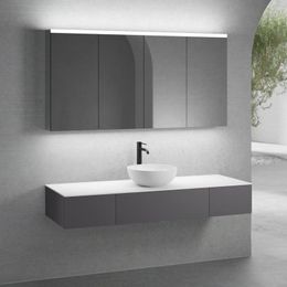 neoro n50 M&ouml;belanlage B: 160 cm mit 3 Ausz&uuml;gen, Waschtisch &Oslash; 40 cm wei&szlig; matt, mit Spiegelschrank,, BN0064WM+BN0412GR+2#BN0410GR+BN0405WH+2#BN0473MI,