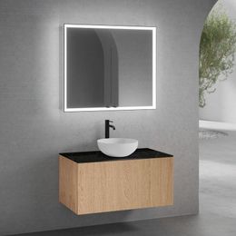 neoro n50 Unterschrank B: 100 cm mit 1 Auszug, mit glatter Eichenfront, Waschtisch &Oslash; 40 cm wei&szlig; matt, mit n60 Spiegelschrank f&uuml;r die Schweiz,