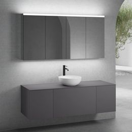 neoro n50 M&ouml;belanlage B: 160 cm mit 3 Ausz&uuml;gen, Waschtisch &Oslash; 40 cm wei&szlig; matt, mit Spiegelschrank,, BN0064WM+BN0432GR+2#BN0430GR+BN0405GR+2#BN0473MI,