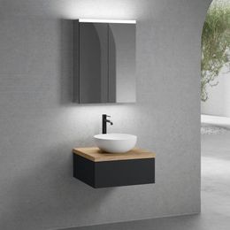 neoro n50 Unterschrank B: 60 cm mit 1 Auszug, Waschtisch &Oslash; 45 cm wei&szlig; matt, mit Spiegelschrank f&uuml;r die Schweiz,, BN0106WM+BN0411BM+BN0401W1+BN0485MI,