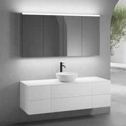 neoro n50 M&ouml;belanlage B: 160 cm mit 6 Ausz&uuml;gen, Waschtisch &Oslash; 40 cm wei&szlig; matt, mit Spiegelschrank,, BN0064WM+BN0422WM+2#BN0420WM+BN0405WH+2#BN0473MI,