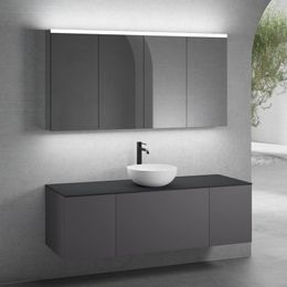 neoro n50 M&ouml;belanlage B: 160 cm mit 3 Ausz&uuml;gen, Waschtisch &Oslash; 40 cm wei&szlig; matt, mit Spiegelschrank,, BN0064WM+BN0432GR+2#BN0430GR+BN0405BM+2#BN0473MI,