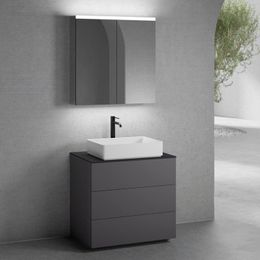 neoro n50 Unterschrank B: 80 cm mit 3 Ausz&uuml;gen, Waschtisch B: 58 cm wei&szlig; matt, mit Spiegelschrank,, BN0065WM+BN0452GR+BN0402BM+BN0473MI,