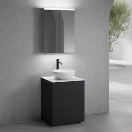 neoro n50 Unterschrank B: 60 cm mit 3 Ausz&uuml;gen, Waschtisch &Oslash; 40 cm wei&szlig; matt, mit Spiegelschrank,, BN0064WM+BN0451BM+BN0401WH+BN0472MI,