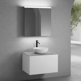 neoro n50 Unterschrank B: 80 cm mit 1 Auszug, Waschtisch &Oslash; 40 cm wei&szlig; matt, mit Spiegelschrank,, BN0064WM+BN0432WM+BN0402C3+BN0473MI,